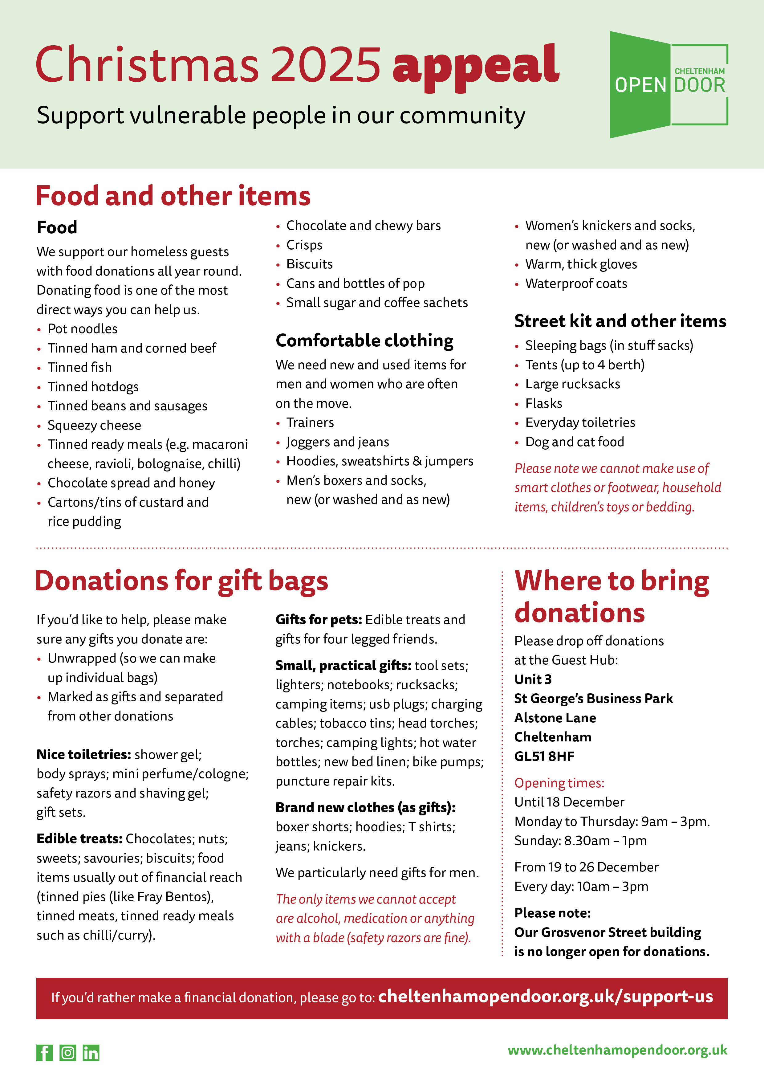 Christmas Appeal 2025 – Cheltenham Open Door